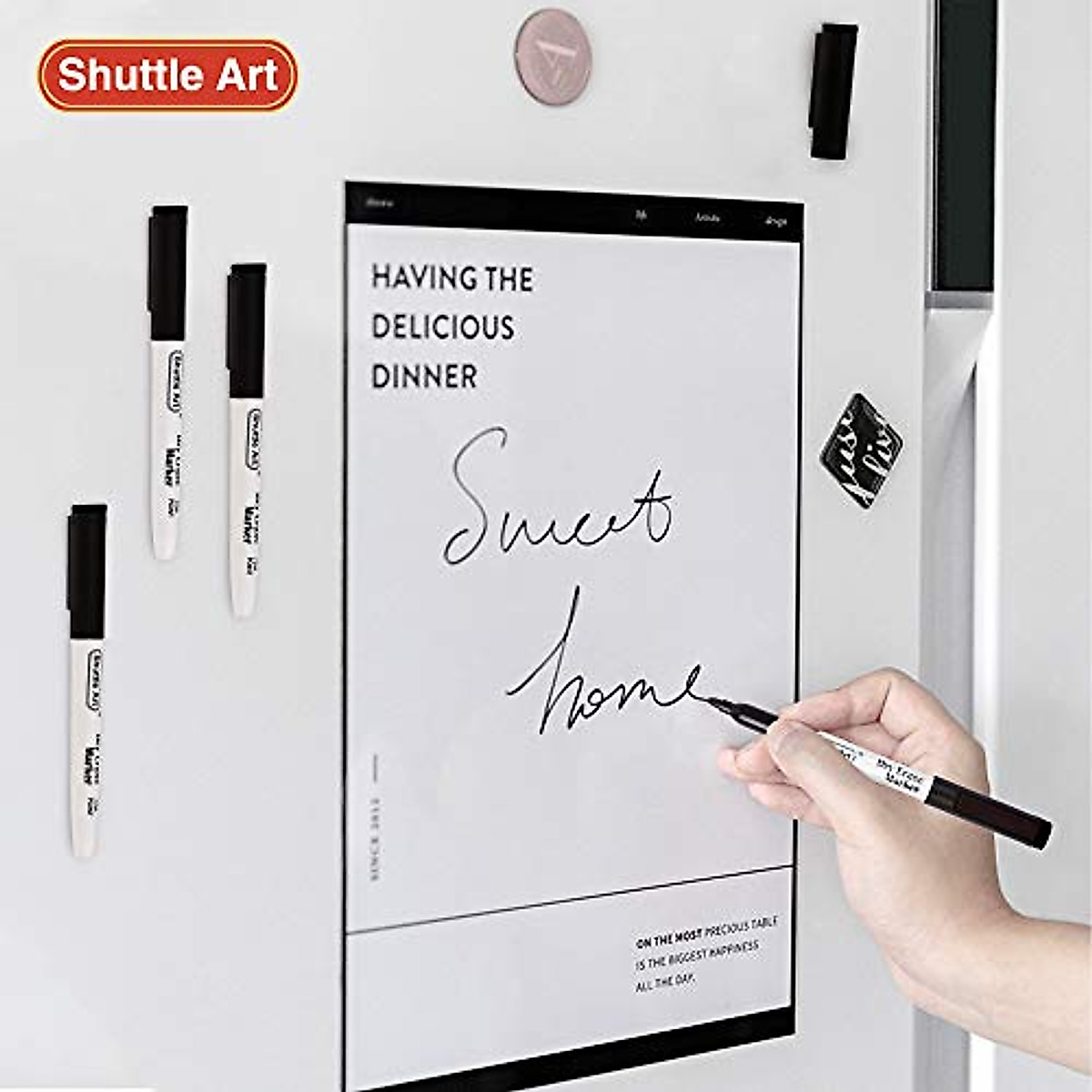 Shuttle Art Dry Erase Markers, 15 Pack Black Magnetic Whiteboard Markers with Erase,Fine Point Dry Erase Markers Perfect For Writing on Whiteboards, Dry-Erase Boards,Mirrors for School Office Home