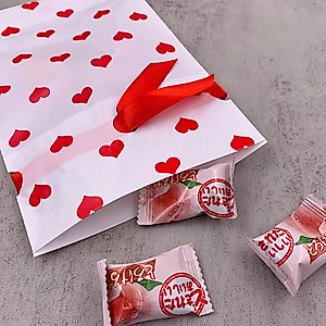Enjonar 24pcs Treat Bags Party Favor Bags Love Plastic Drawstring Gift Bags Red Heart Candy Bags Goodies Bags Food Storage Bags Gift Wrapping Package