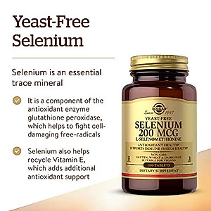 Solgar Yeast-Free Selenium 200 mcg, 100 Tablets - Supports Antioxidant & Immune System Health - Non-GMO, Vegan, Gluten Free, Dairy Free, Kosher - 100 Servings