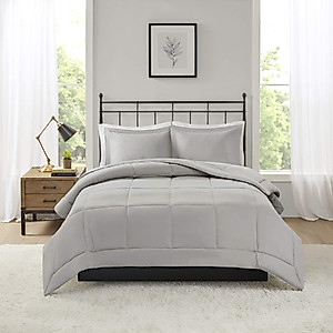 Madison Park Sarasota All Season Microcell Down Alternative Box Quilted Comforter Mini Set, Twin, Grey