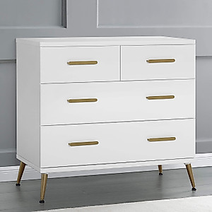 Delta Children Sloane 4 Drawer Dresser with Changing Top, Bianca White w/Melted Bronze