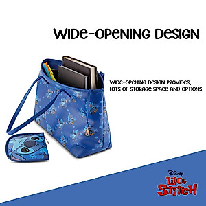 Disney Lilo and Stitch Tote bag - Girls, Boys, Teens, Adults - Stitch Faux PU Leather Cosplay Tote Handbag with Zipper Pouch