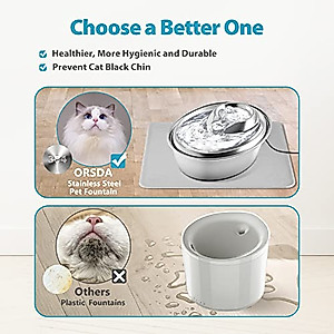 ORSDA Cat Water Fountain Stainless Steel, Pet for Cats Inside 2L, Automatic Dispenser, Dog Fountain, Metal Drinking Steel