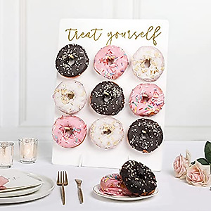 Rmeosye Donut Wall Display Stand Reusable Donut Holder Board Rustic Wood Doughnut Food Buffet Display for Wedding, Baby Shower, Bridal Shower, Birthday Party Treat Yourself Fits 9 Donuts (White)