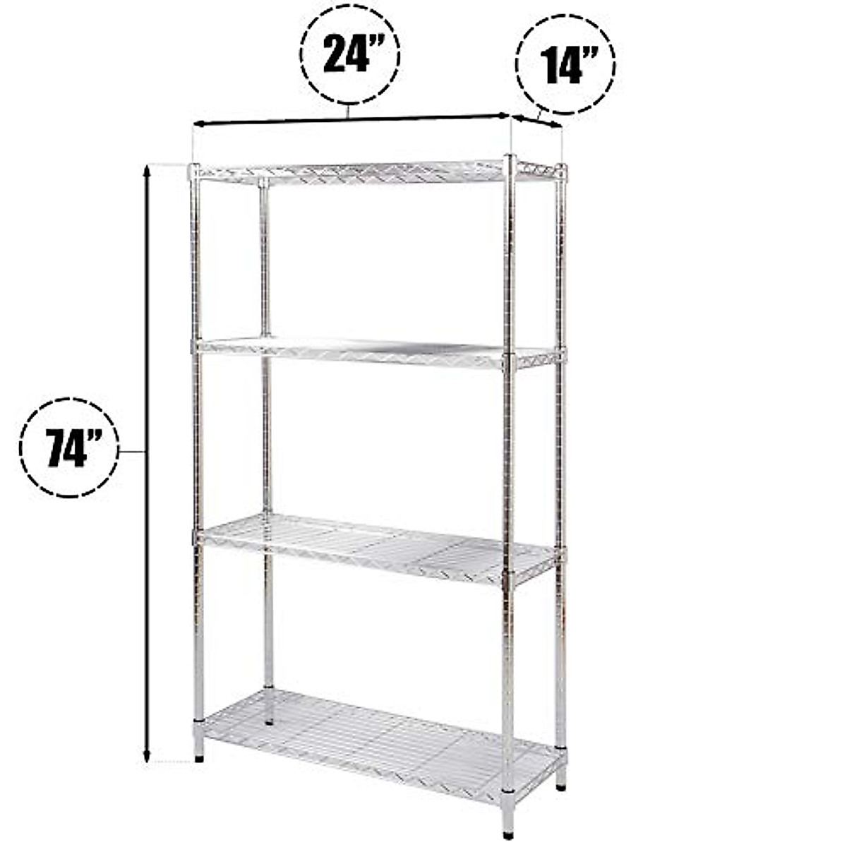 Regal Altair 14" Deep x 24" Wide x 74" High 4 Tier Chrome Wire Shelving Kit | NSF Commercial Storage Rack Unit