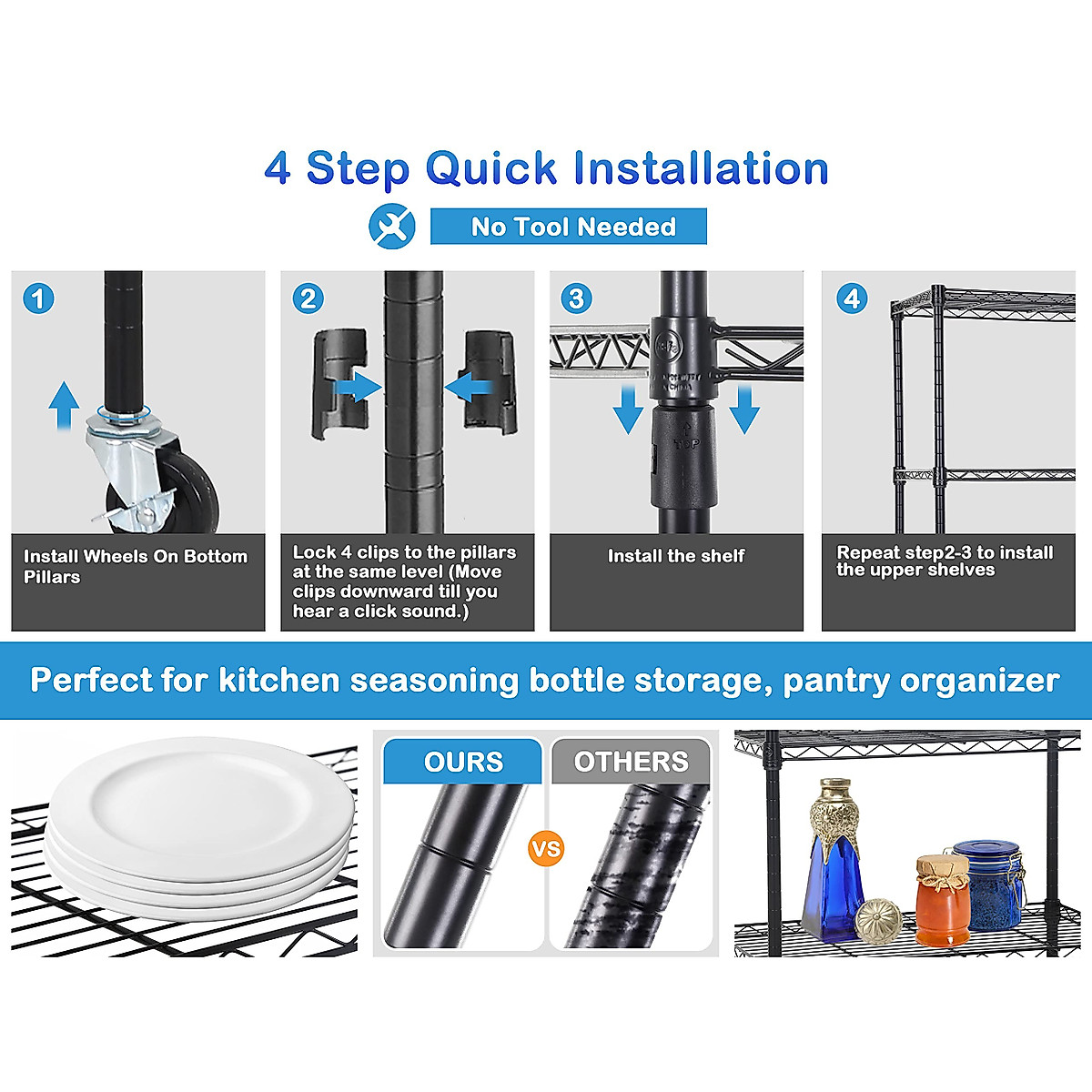 6000Lbs Capacity Storage Shelves, 6 Tier NSF Certified Heavy Duty Wire Shelving with Wheels, 48"Lx18"Wx78"H Adjustable Metal Shelving for Restaurant Pantry Kitchen, Storage Rack Utility Shelf