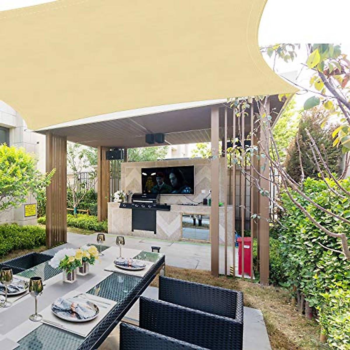 Amazmic Sun Shade Sail Rectangle 10'x10' UV Block Waterproof Canopy Outdoor Activities Patio/Garden/Backyard/Swimming Pools/Carports, Beige