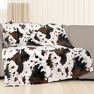 Soft Cow Print Blanket, Ultra Cozy Cow Throw Blanket for Couch Bed and Travel, Cow Decor Throw Blankets for All Seasons 50"x60"
