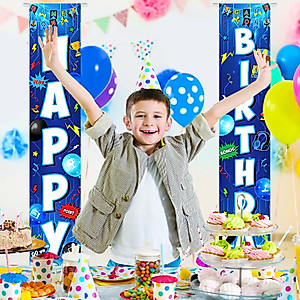 Avezano Video Game Happy Birthday Banner Gaming birthday Porch Signs Blue Game on Hanging Door Banner for Boys Game Birthday Party Decoration Supplies