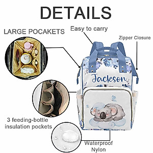 M YESCUSTOM Custom Bear Diaper Bag with Name, Personalized Cute Koala Mommy Nursing Bags Lavender Floral 's Multifunction Backpack Travel Bag with Large Capacity, Holiday Gift for Women New Mom