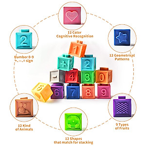 EPPO 12PCS Baby Blocks Soft Building Blocks for Baby Toys Montessori Sensory Infant Bath ToysTeethers Toy for Toddlers Babies 6 9 Month 1 2 3Year Old Up