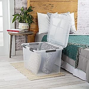 VBATTY 80 Qt. Storage Box Plastic, Flat Gray, Set of 4