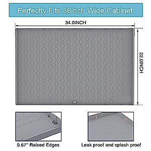 Under Sink Mat, 34" x 22" Flexible Silicone Under Sink Liner for Kitchen Waterproof Drip Tray with Drain Hole, Sink Cabinet Protector Bathroom Mats for Leaks, Spills, Water Drips (Gray)(Thick 1130g