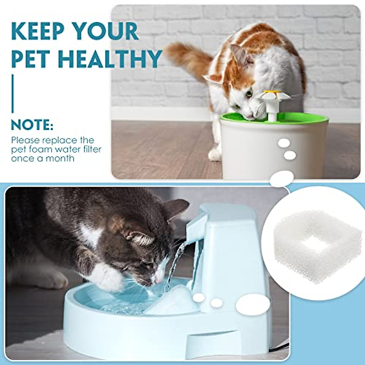50 Pieces Pet Fountain Filter Cat Replacement Foam Filters Replacement Fits for Pet Fountain Filters Multiple Pet Fountain Foam Filters Cat and Dog Fountain Foam Filters