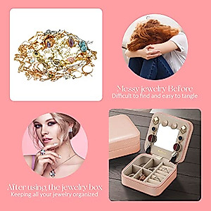 Ailvy Travel Jewelry Organizer with Mirror, Small Jewelry Box Portable Display Storage Jewelry Case for Earrings, Rings, Necklaces, Bracelet, Gift for Women Girls (Pink)