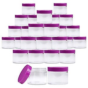 Beauticom 60 Grams/60 ML (2 Oz) Round Clear Leak Proof Plastic Container Jars with PURPLE Lids for Storage Cosmetic Lotion Scrubs Creams Ointments (36 Pieces Jars + Purple Lids, PURPLE)