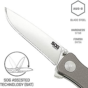 SOG TWI8-CP Twitch II 6.20 Inch EDC Folding Knife, silver