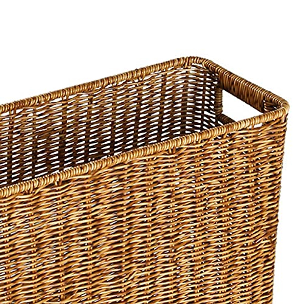 Bddalpke Hand-Woven Basket Plastic Rattan Sundries Storage Bins Japanese Style Finishing Basket for Closets Bedroom Magazine Newspaper Home Decor (Dark Brown)