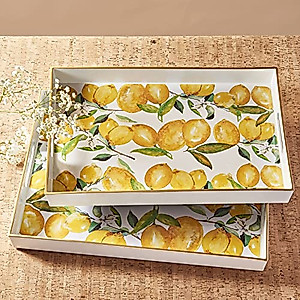 American Atelier Set of 2 Lemons Branches Rectangular Serving Tray with Handles- Indoor & Outdoor Platter for Home Entertaining, Cocktail Hour, Snacks, Barware, Perfume (Large 19x14, Small 18x12)