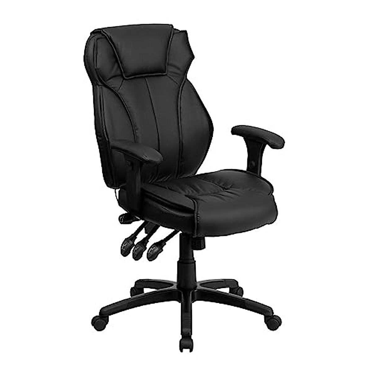 High Back Black LeatherSoft Multifunction Executive Swivel Ergonomic Office Chair with Lumbar Support Knob with Arms