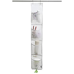 Jelier Mesh Shower Caddy Organizer, Hanging Shower Curtain Pockets for Bathroom Accessories (white)