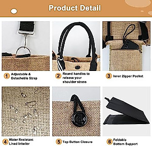 BeeGreen Jute Tote Bag with Makeup Bag - Large Summer Beach Bag with Pocket and Adjustable Strap - Personalized Birthday Gifts for Women, Mom, Teacher, Friends and Her. Embroidery F