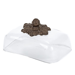 Cream Ceramic Butter Dish with Metal Work in Acanthus Leaf Design
