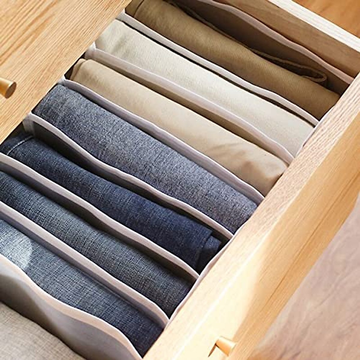2PCS Clothes Organizer（7 Grids）Drawer Dividers for Clothes - Foldable Grid Storage Box with Multiple Layers