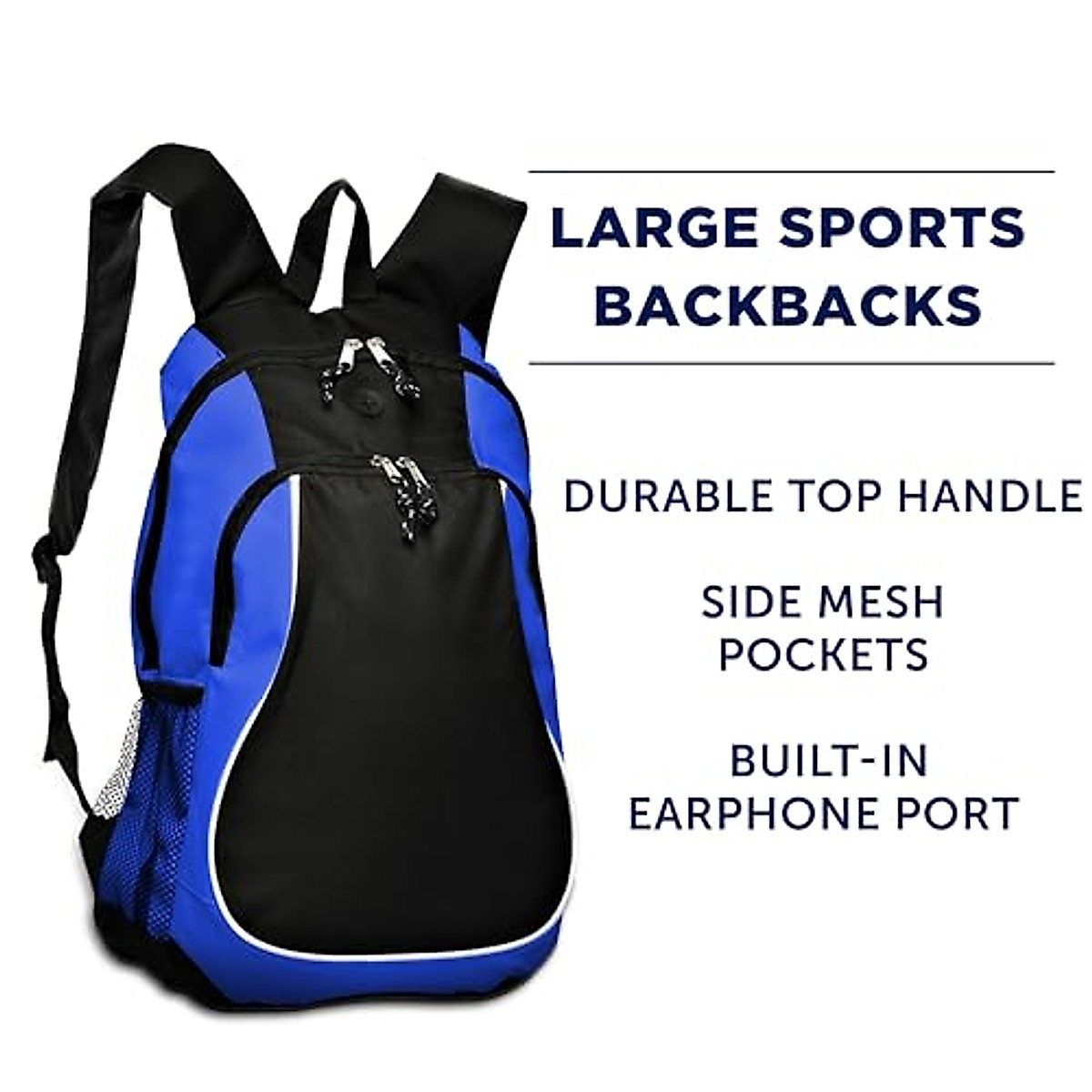 DISCOUNT PROMOS Large Sports Backpack with Mesh Pockets Set of 10, Bulk Pack - Perfect for School, Office, Outdoor Sports - Blue