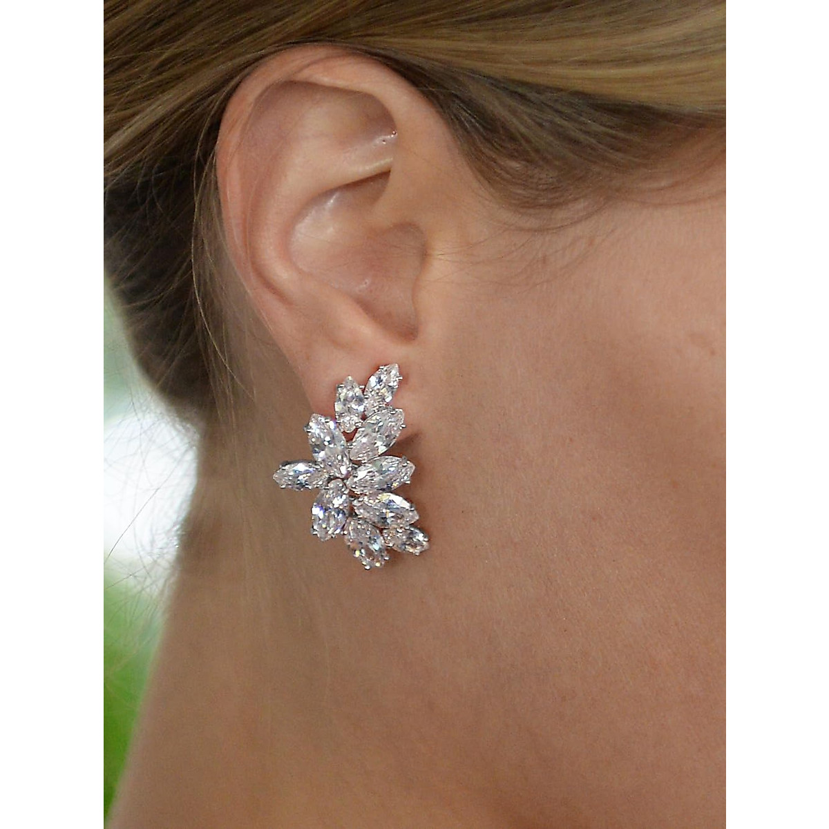 Mariell Cubic Zirconia Crystal Bridal Earrings, Marquis Shape CZ Curved Clusters, Earrings for Wedding, Bridesmaids, Homecoming, Mother of the Bride