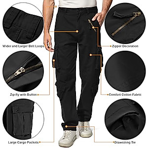 Men's BDU Casual Military Pants, Tactical Wild Army Combat ACU Rip Stop Camo Cargo Work Pants Trousers with 8 Pockets #7533 Black 38