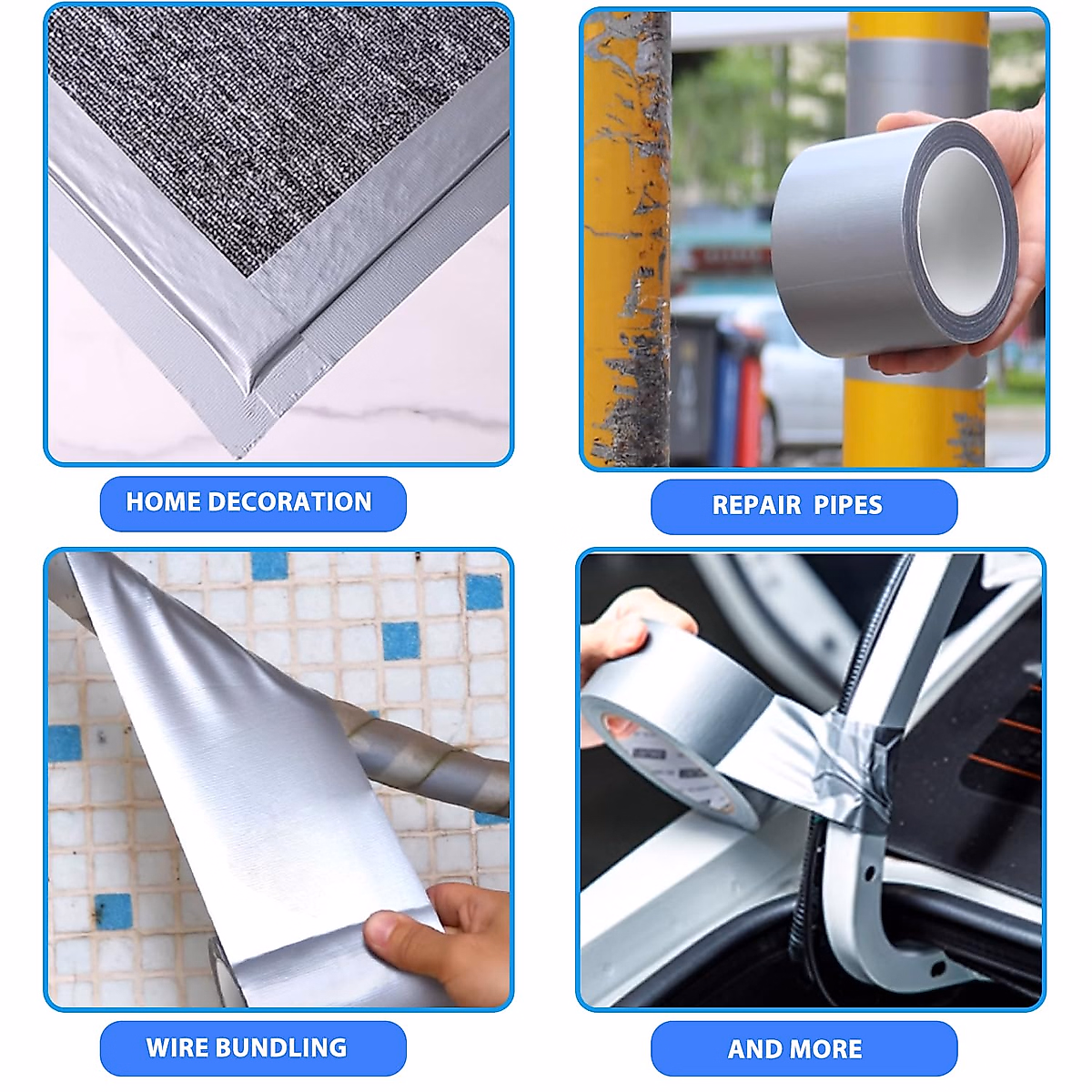 Amanbo 3-Pack Duct Tape Heavy Duty Waterproof Silver Duct Tape, 66 Yards x 1.88 Inch Total Strong Adhesive Duct Tape No Residue Bulk for Home Use, DIY, Projects, Outdoor Repairs Tear by Hand