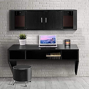 WATERJOY Wall Mounted Desk Computer Desk Floating Table, Home Office Working Desk, Wall Mounted Console Workstation Laptop PC Table with Storage Shelves Black