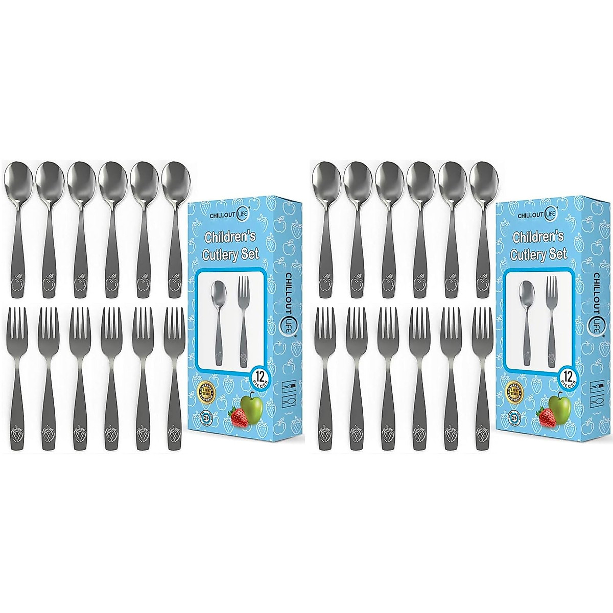 Stainless Steel Kids Silverware Set (24pc- 2 Pack of 12) - Child and Toddler Safe Flatware - Kids Utensil Set - Metal Kids Cutlery Set (Includes 12 Small Kids Spoons & Kids 12 Forks)