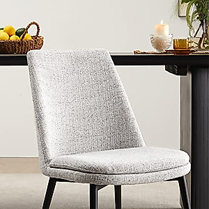 CHITA Mid-Century Padded Dining Chair, Modern Upholstered Fabric Dining Room Chair Set of 2 with Metal Legs,White