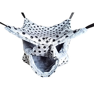 WOWOWMEOW Small Animals Plush Hammock Rat Ferret Triple Bunkbed Hammocks Cage Hanging Warm Hideout for Sugar Glider Squirrel (Small, Dots-Grey)