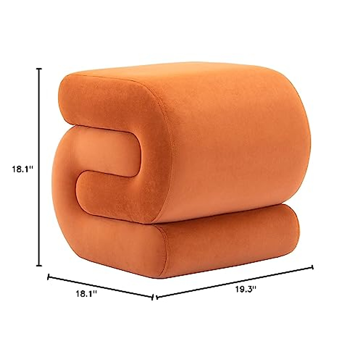 LETESA Modern Velvet Upholstered Ottoman, Exquisite Small End Table, Soft Foot Stool with S-Shape, Dressing Makeup Chair, Comfortable Seat for Living Room, Bedroom, Entrance (Orange, S-Shape)