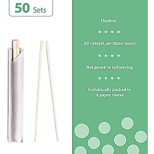 Bamboo Wooden Chopsticks (50 Pairs) | Cooking Chopstick | Sturdy Smooth Finish Chop Sticks | Reusable Chopsticks| Japanese Chinese Korean Chopsticks | Individually Wrapped Disposable Chopsticks Wood