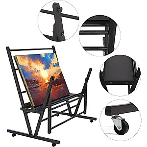 MYOYAY Movable Art Metal Print Rack, Printing Drying Display, Storage Stand for Artworks, Posters, Prints, Great Assistant for Shows & Galleries, Easy Moving with Rolling Casters, Well Hold 330Lb