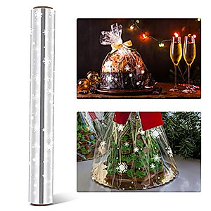 NUOBESTY Cellophane Wrap Roll | 2.5 Mil Thickness Snowflake Printed Gift Wrap Cellophane Cello Rolls for Christmas Gifts Baskets Arts Crafts