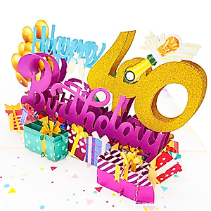 Liif Happy 40th Birthday 3D Greeting Pop Up Card, 40th Birthday Card For Women, Men, Husband, Wife, Son - Funny, Congratulations, Celebration, Balloons, Champagne | With Message Note & Envelop