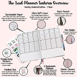 Undated Daily Planner - The Seed Planner - Weekly, Monthly & Yearly Organizer-Productivity Journal with Hourly Agenda, To Do List & Goals 2024 Pink