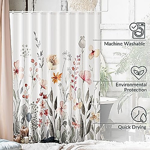KIBAGA Beautiful Floral Shower Curtain for Your Bathroom - A Stylish 72" x 72" Curtain That Fits Perfect to Every Bath Decor - Ideal to Brighten Up Your Cute Botanical Bathroom at Home with Plants