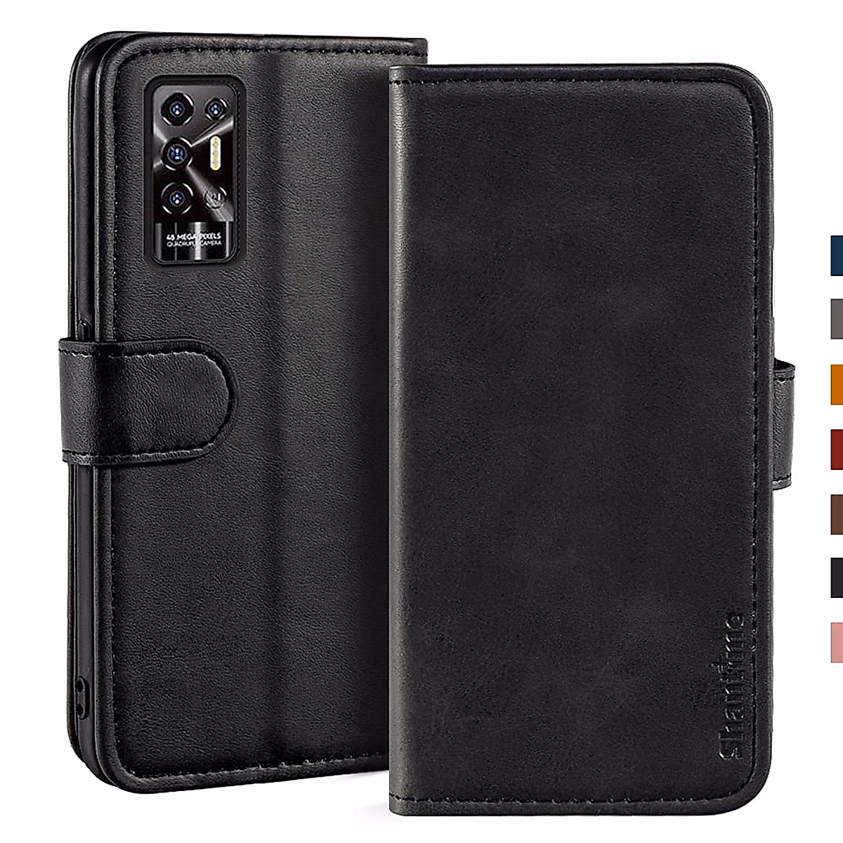 Shantime Tecno Pova 2 Case, Leather Wallet Case with Cash & Card Slots Soft TPU Back Cover Magnet Flip Case for Tecno Pova 2 (6.9In), Black