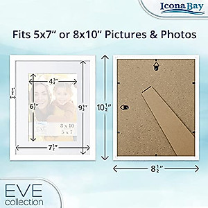 Icona Bay 8x10 White Picture Frame w/Removable Mat to 5x7, Modern Double-Beveled Frame, Tabletop or Wall Mount, Eve Collection