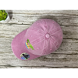 Hepandy Embroidered Palm Tree Hat for Women, Washed Pink Baseball Cap Snapback Hat for Girls, Outdoor Travel Denim Dad Hat Trucker Hat
