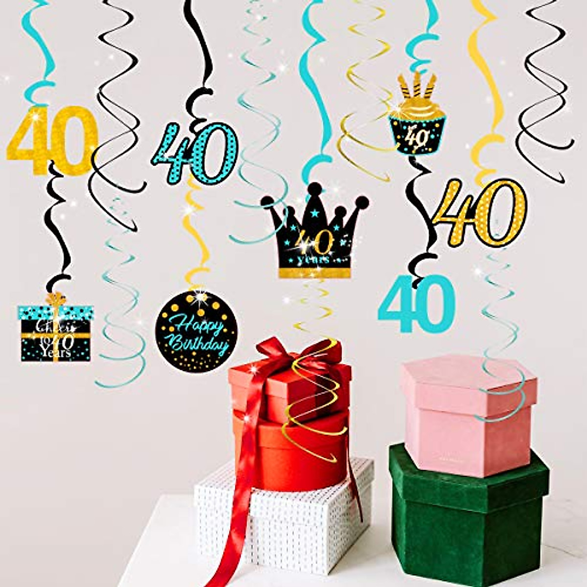 40th Birthday Decorations for Women Teal Gold 40th Birthday Hanging Swirls Hanging Swirls Decorations for Teal Gold 40 Years Old Party Supplies