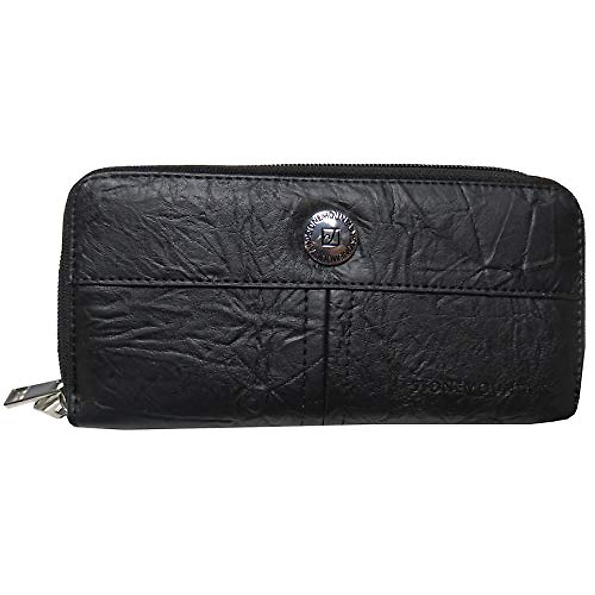 Stone Mountain Nancy Double Zip Around Leather Checkbook Wallet Black