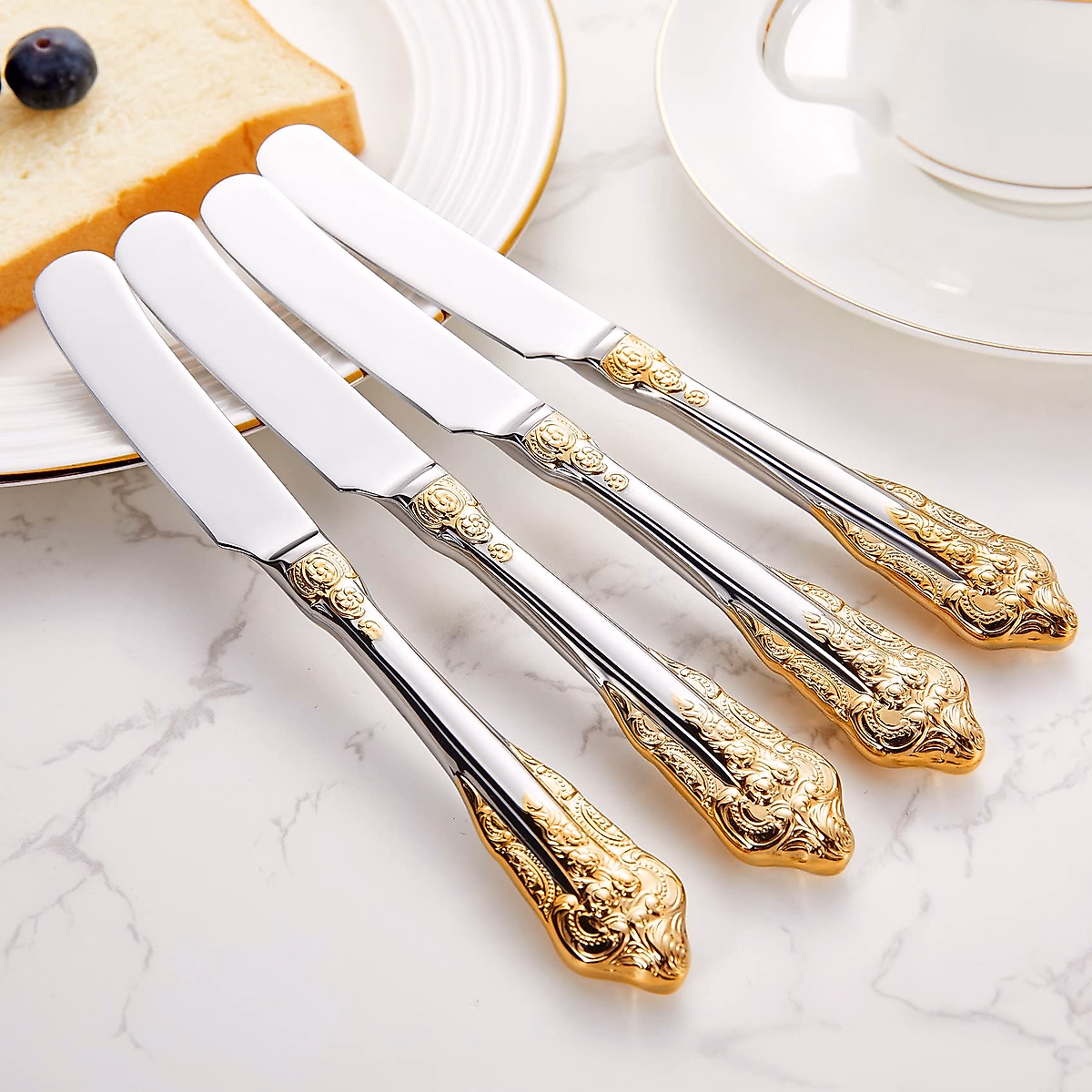 KEAWELL Gorgeous 6.9" Butter Spreader, 18/10 Stainless Steel, Set of 4, Gold Accent Butter Knife