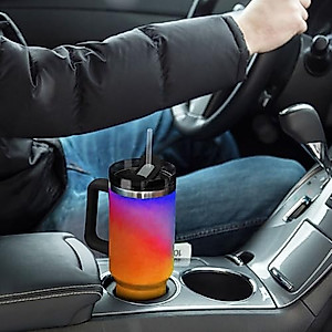 Yasala Car Tumbler with Handle Blurry Rainbow Color Travel Mug Coffee Cup Insulated Beverage Container Mega Cup for Hot Cold Drinking Thermos Water Bottle Cupholder Friendly 40 oz